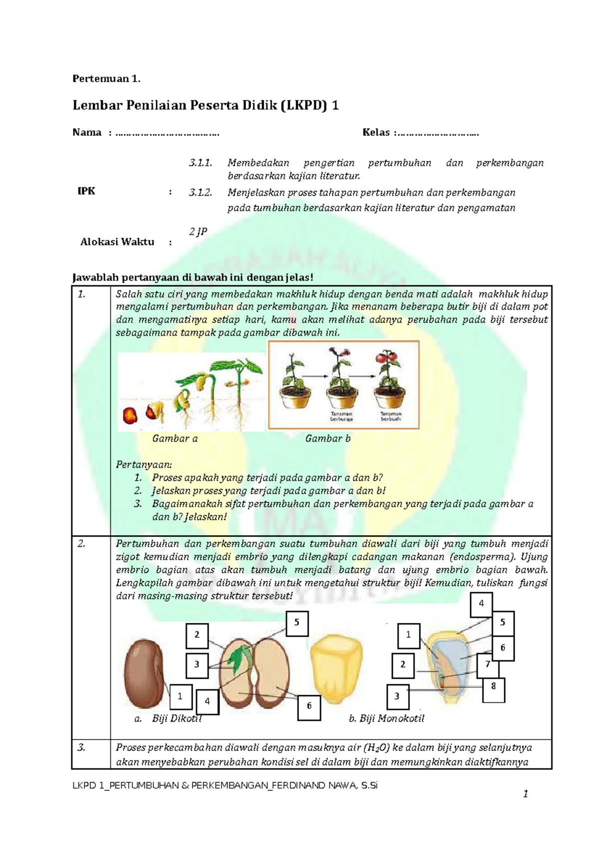LKPD Pertumbuahan Pertemuan 1 - Pertemuan 1. Lembar Penilaian Peserta ...