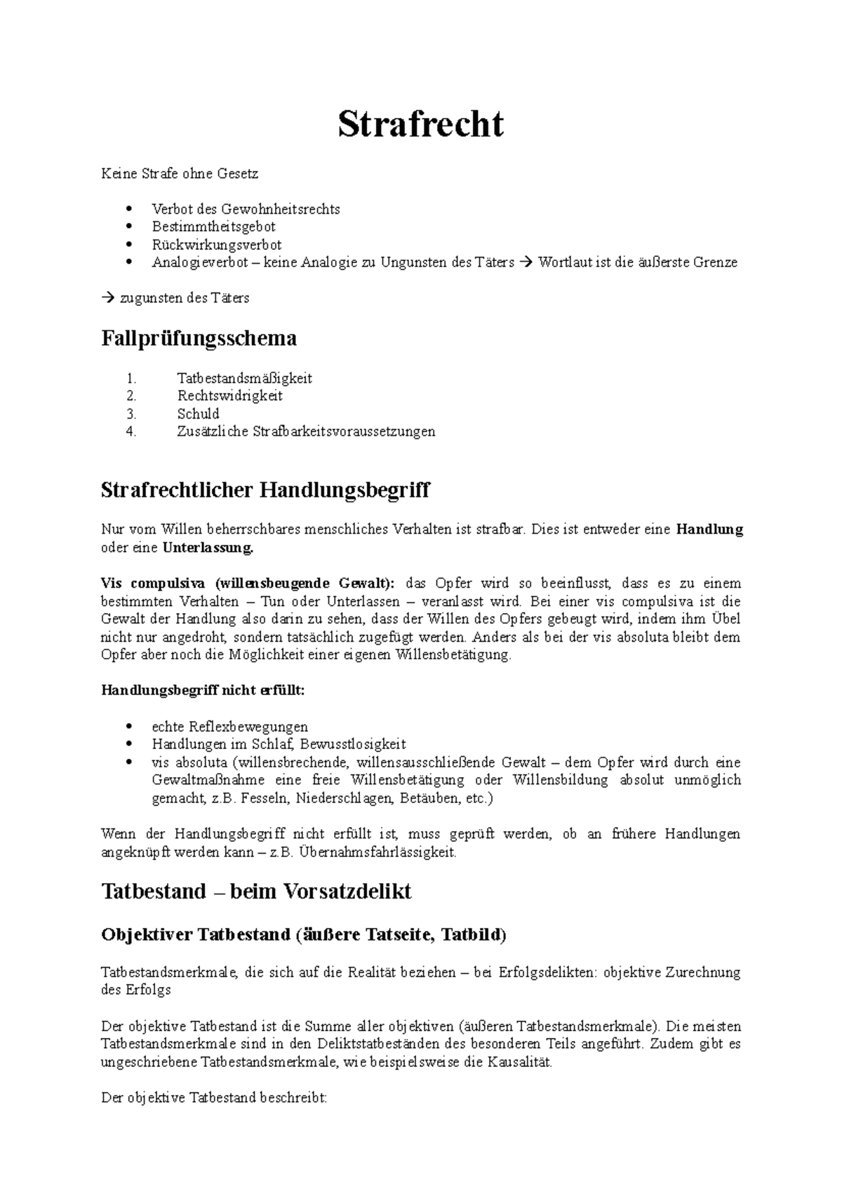 Zusammenfassung Strafrecht - Strafrecht Keine Strafe ohne Gesetz Verbot ...