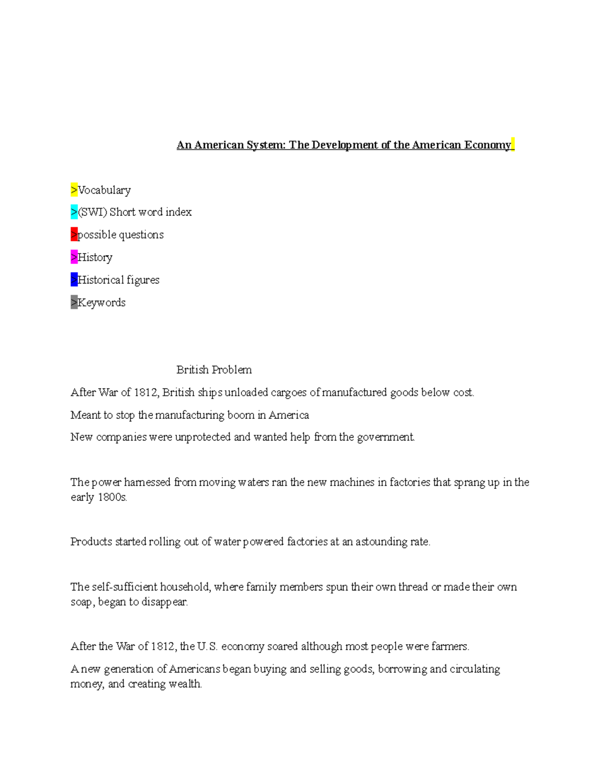 An American System - Hope this notes helps - An American System: The ...