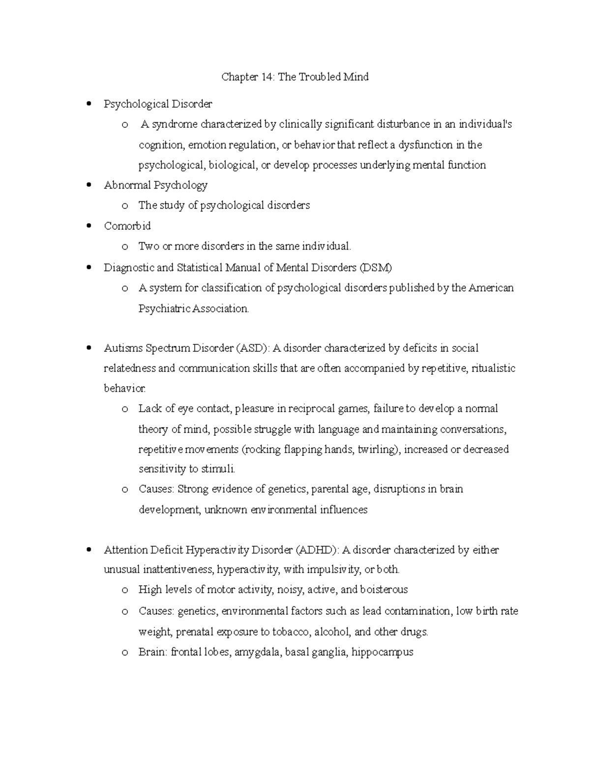 Chapter 14 Review - Psych - Chapter 14: The Troubled Mind Psychological ...