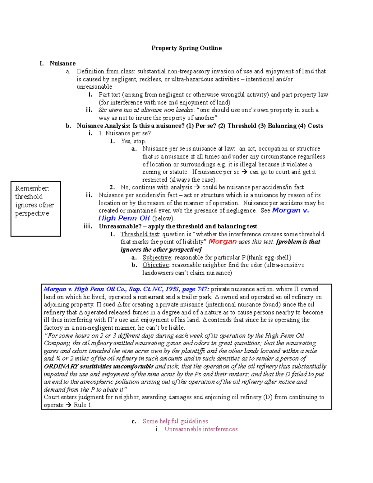 Property Law Outline - 2 - Property Spring Outline I. Nuisance a ...