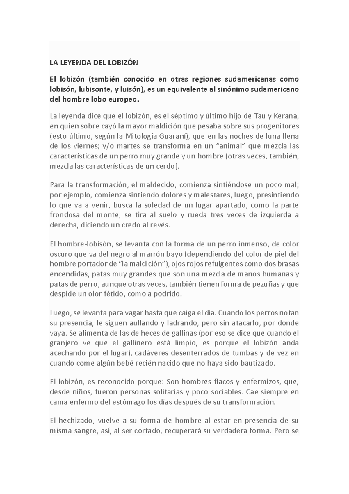 LA Leyenda DEL Lobizón - LA LEYENDA DEL LOBIZÓN El lobizón (también ...