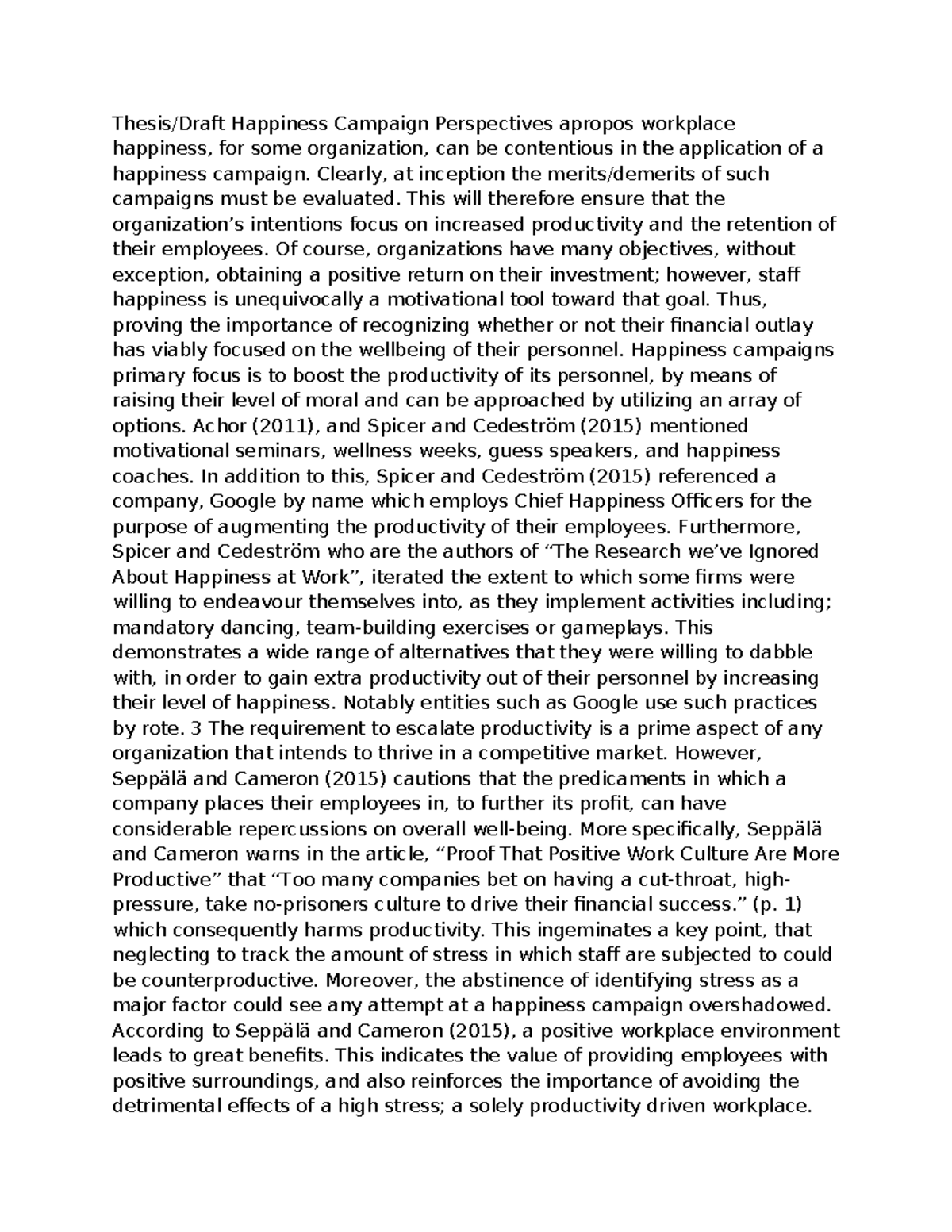 Critical Essay Example - Thesis/Draft Happiness Campaign Perspectives ...