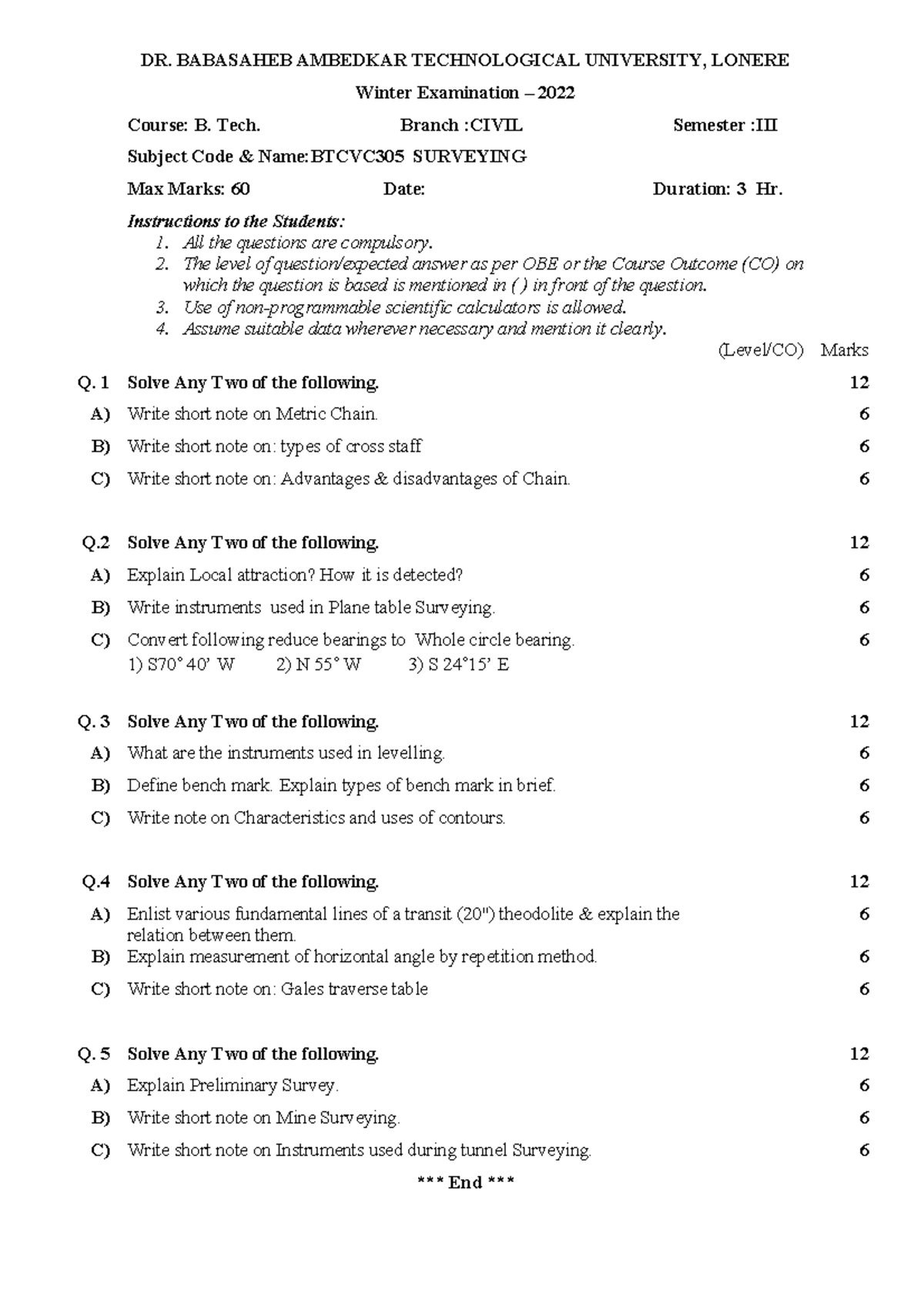 Btcvc 305 Surveying Civil - DR. BABASAHEB AMBEDKAR TECHNOLOGICAL ...