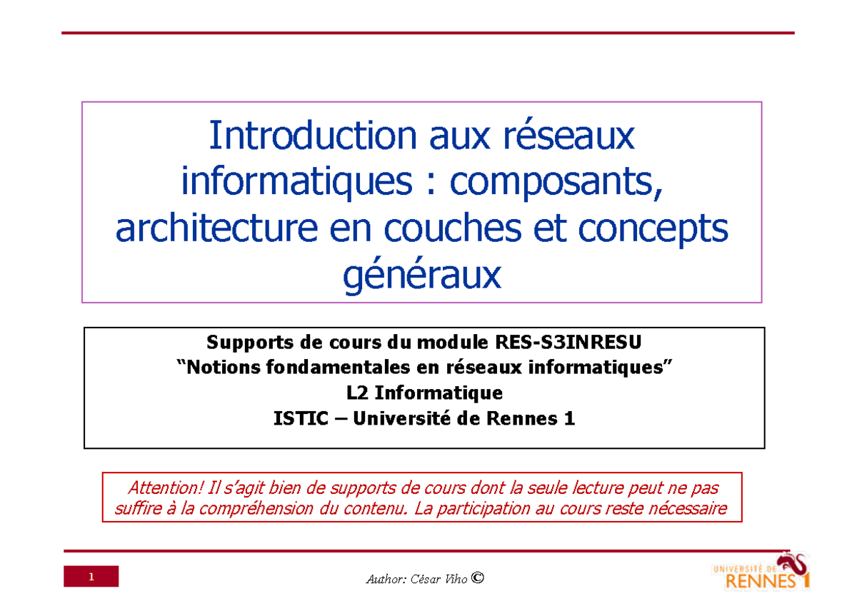 RES Chap1 composants architecture en couches - Introduction aux réseaux informatiques ...