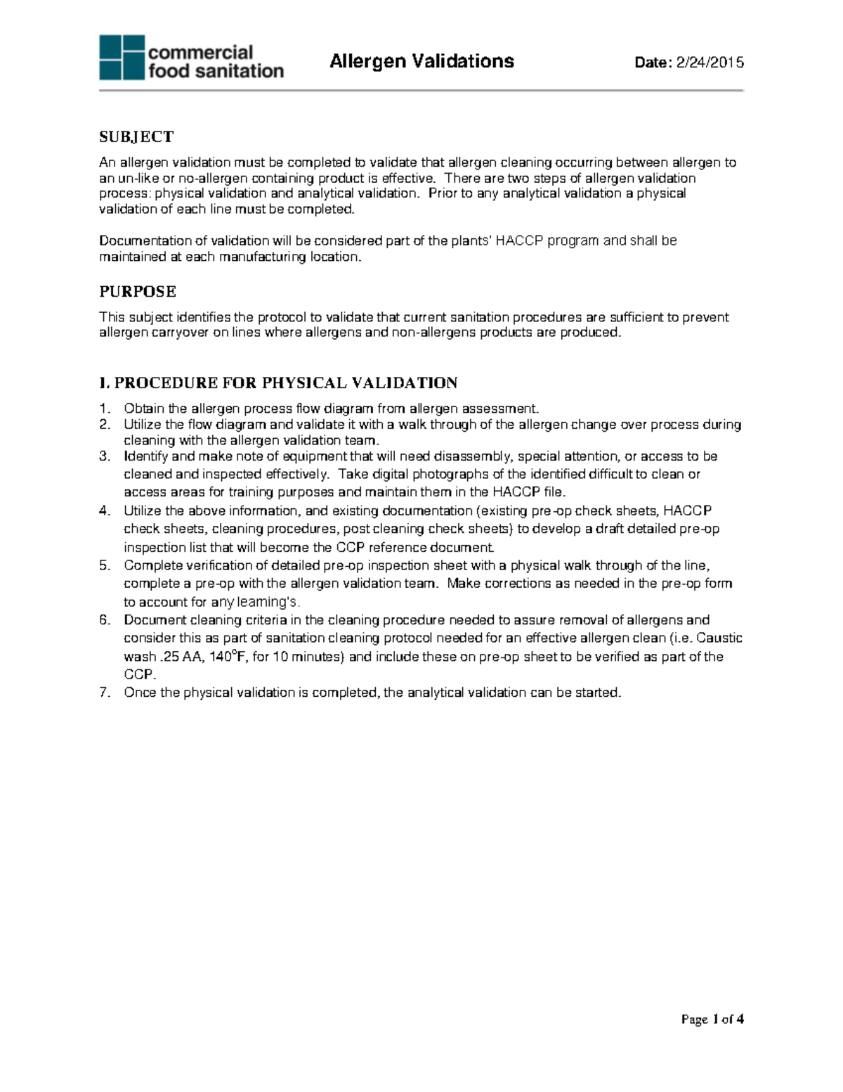 CFS Allergen Validations - SUBJECT An allergen validation must be ...