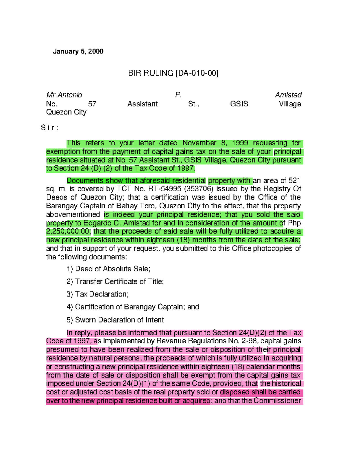 BIR-Ruling-DA-010-00-January-5-2000 - January 5, 2000 BIR RULING [DA ...