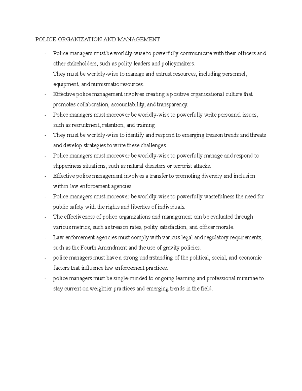 Police Organization AND Management Notes 2 - POLICE ORGANIZATION AND ...