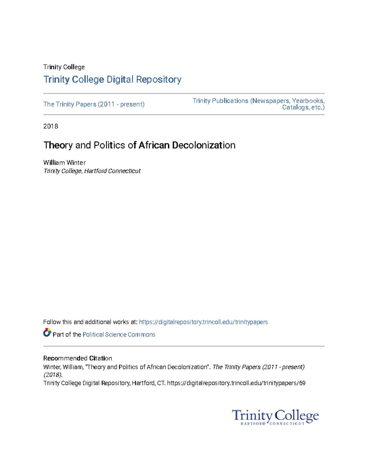 Theory and Politics of African Decolonization - Trinity CollegeTrinity ...
