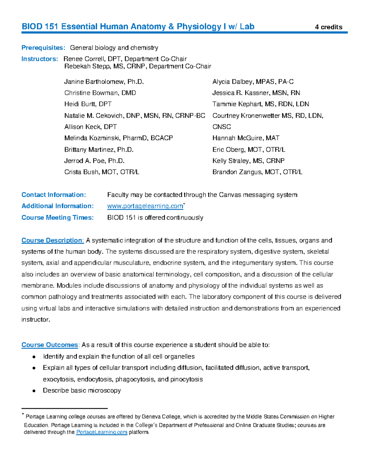 2024-10-14 biod151 - Course Syllabus - BIOD 151 Essential Human Anatomy & Physiology I w/ Lab 4 ...