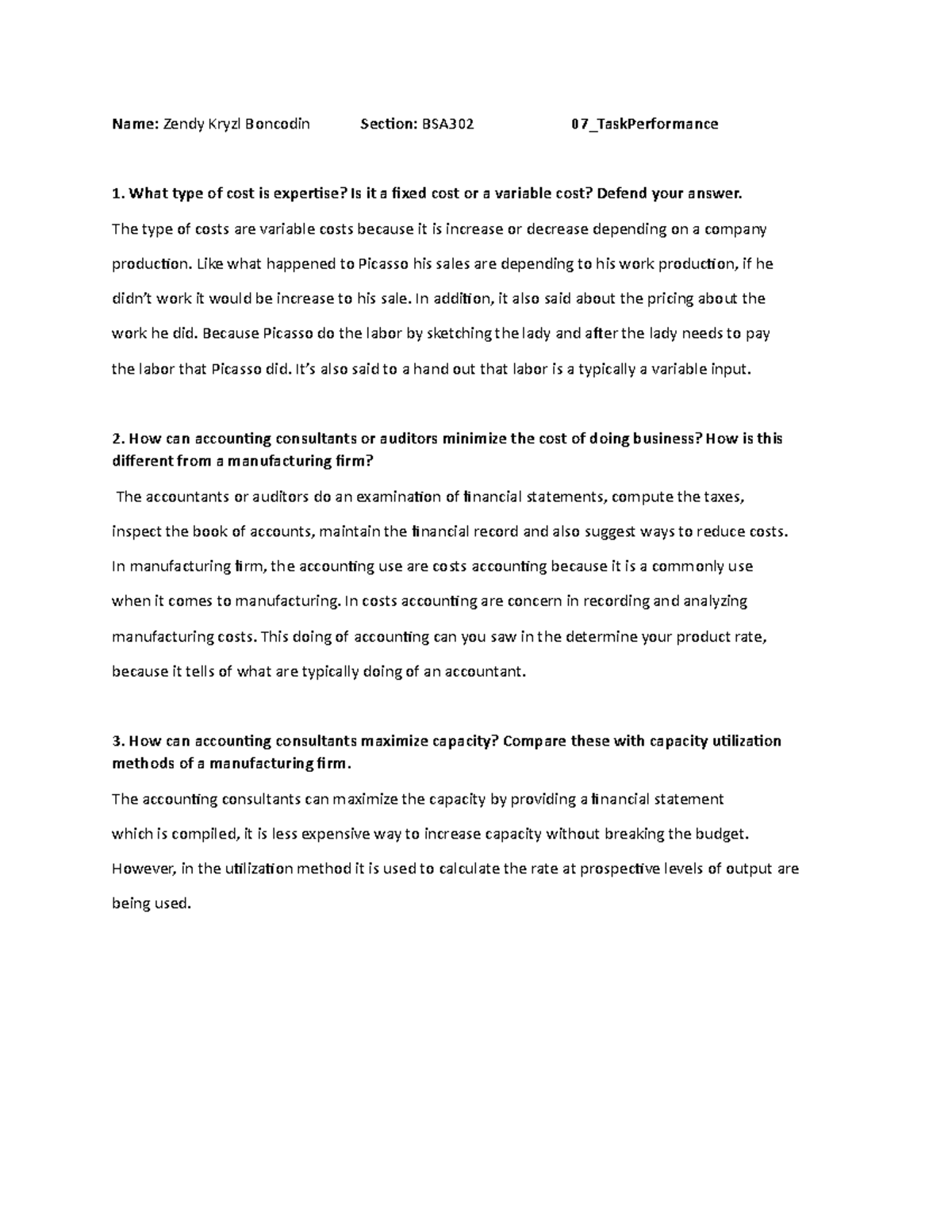 ME 07-Task Performance - Name: Zendy Kryzl Boncodin Section: BSA302 07 ...