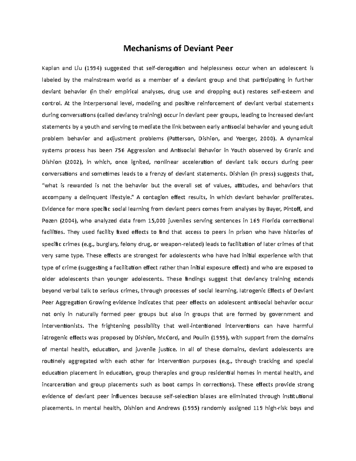 Mechanisms of Deviant Peer - Mechanisms of Deviant Peer Kaplan and Liu ...