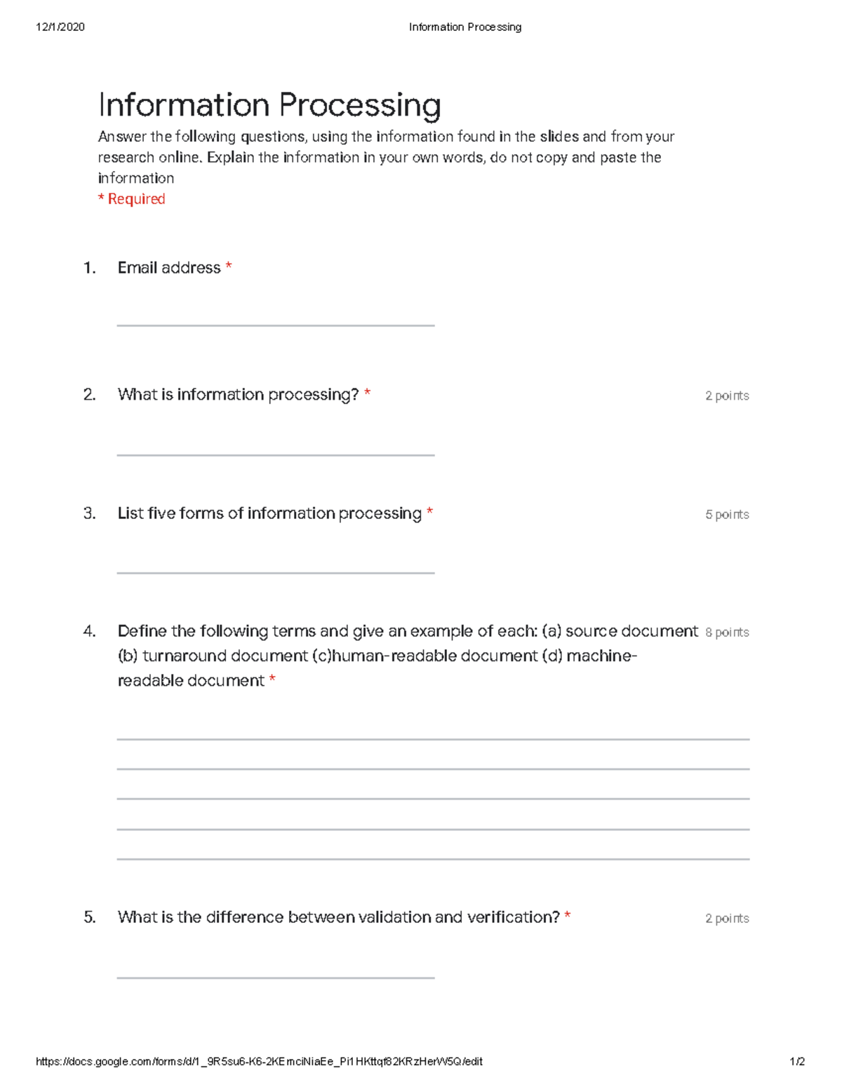 Information Processing Quiz - Google Forms - 12/1/2020 Information Processing - Studocu