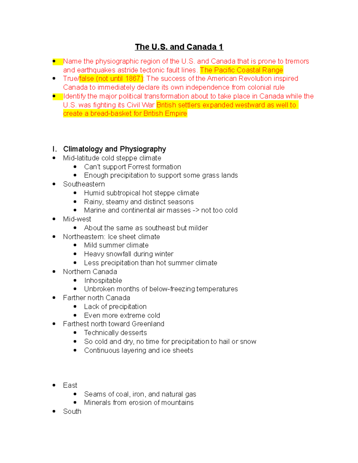 World Cultures Notes 2 - The U.S. and Canada, Latin America and the ...