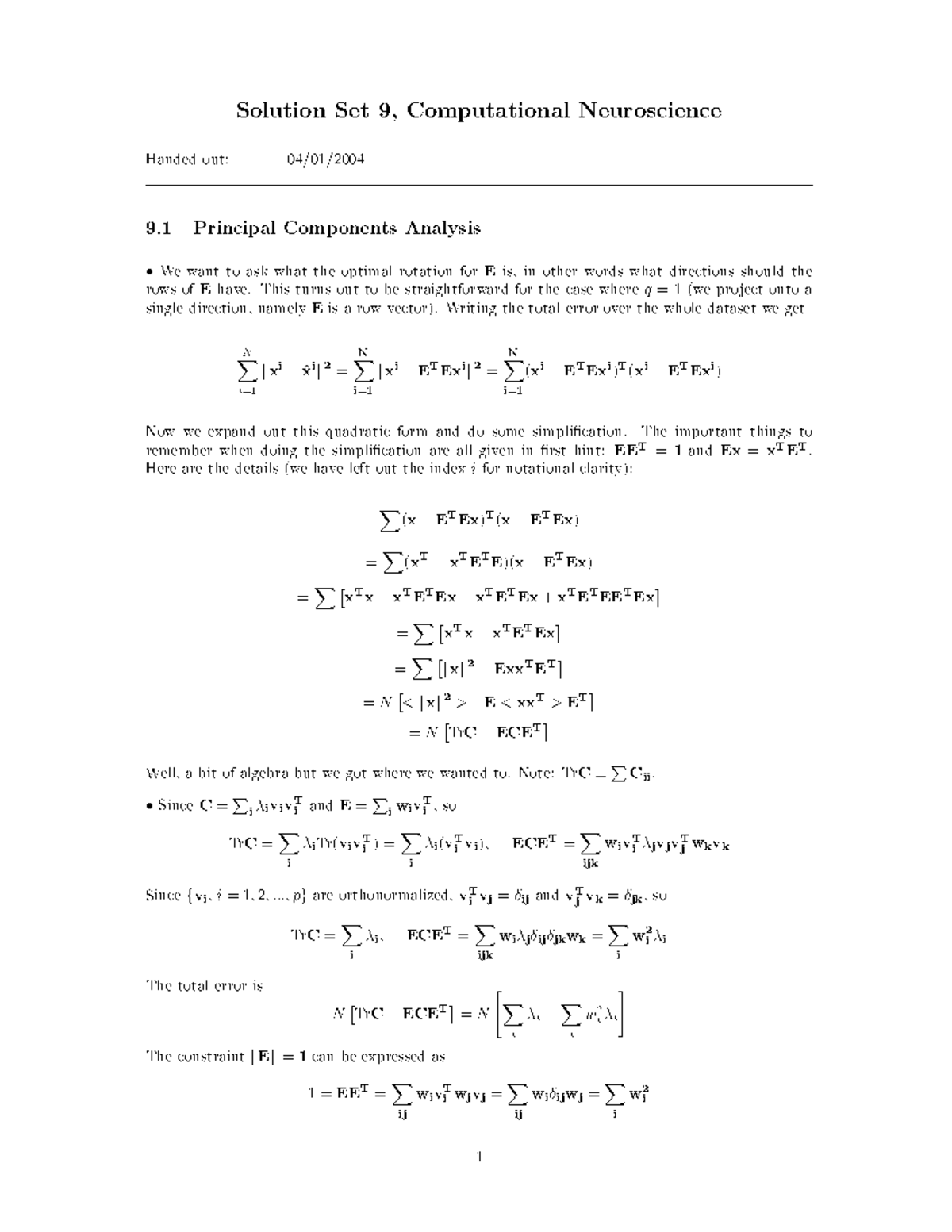 Comp. Neuroscience - Solution set 8 - - Studocu