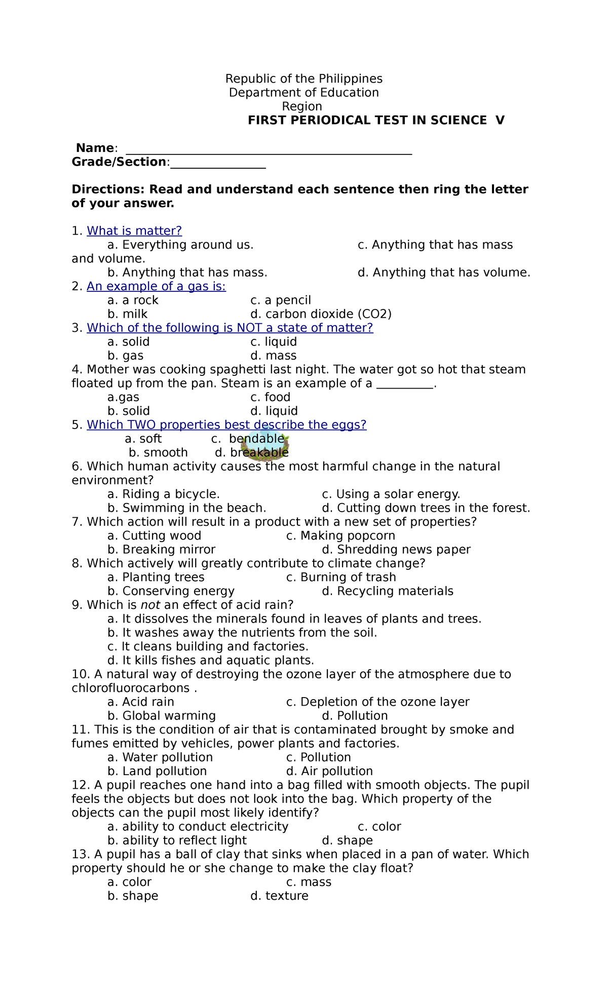 PT Science 5 Q1 - GRADE 5 - Republic of the Philippines Department of ...