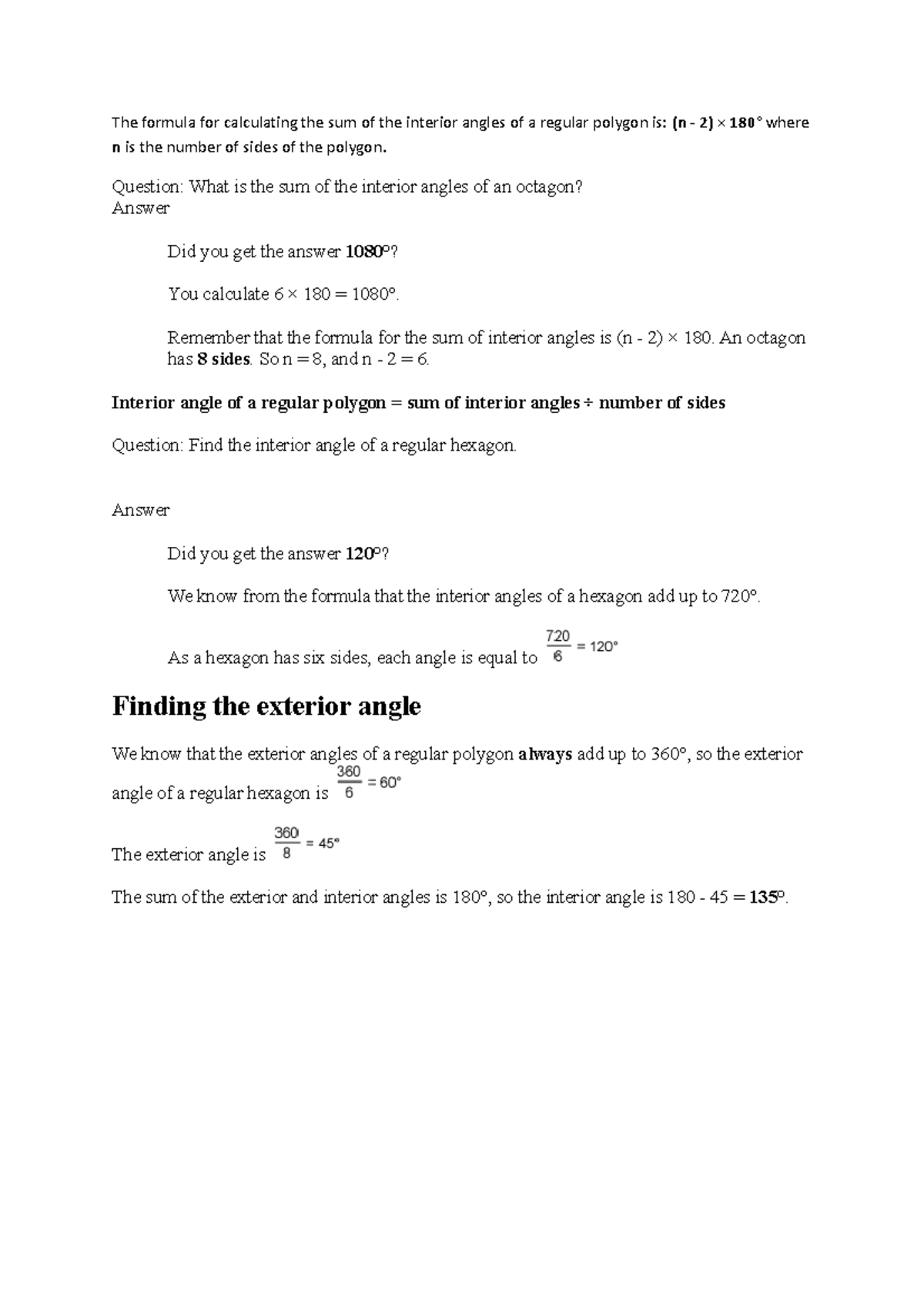 Maths- interior angles - The formula for calculating the sum of the ...
