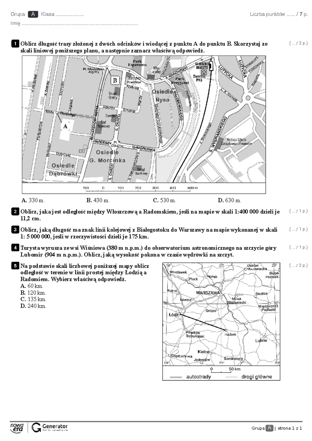ZP-Mapa i skala Test (z widoczną punktacją) - Grupa A | strona 1 z 1 ...
