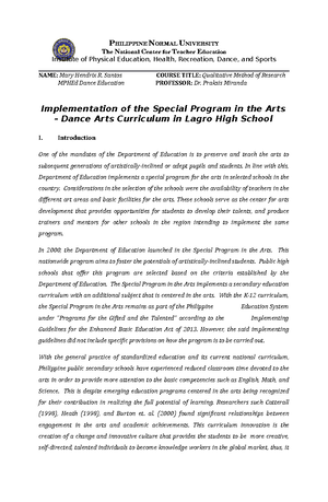 ED 702 Quantitative-Final Paper - Master in Physical Educaion – Dance ...