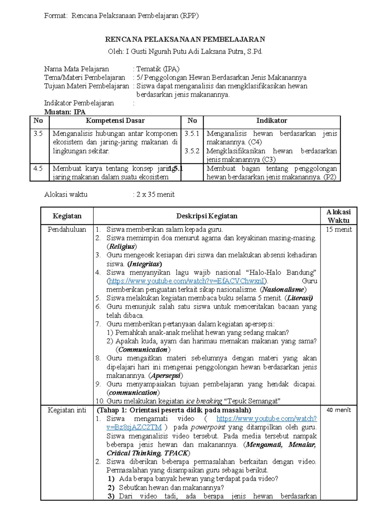 Format RPP CGP 11 Reguler Adi - Format: Rencana Pelaksanaan ...