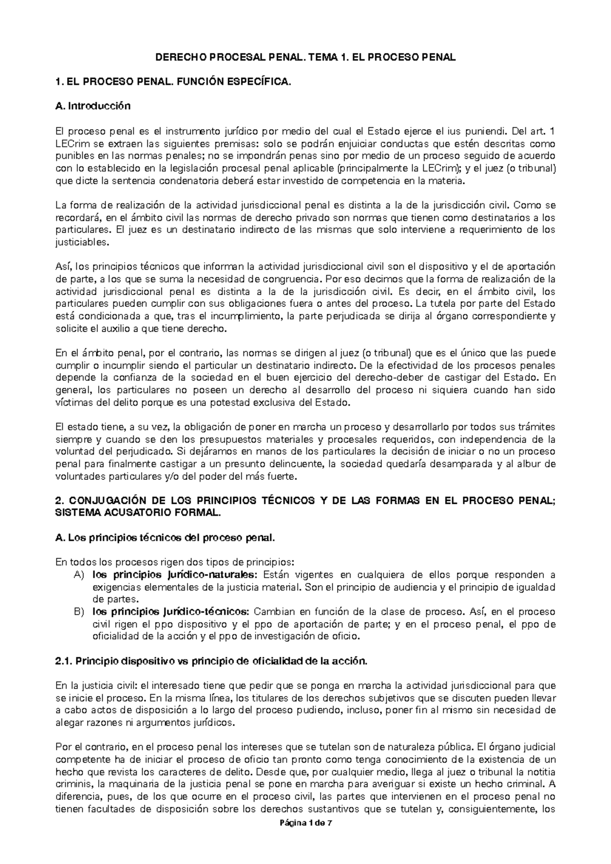 TEMA 1 Procesal 3 - DERECHO PROCESAL PENAL. TEMA 1. EL PROCESO PENAL 1. EL PROCESO PENAL ...