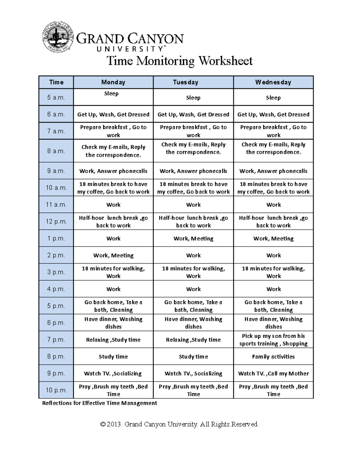 UNV504 - Time Monitoring Worksheet - Time Monitoring Worksheet Time ...