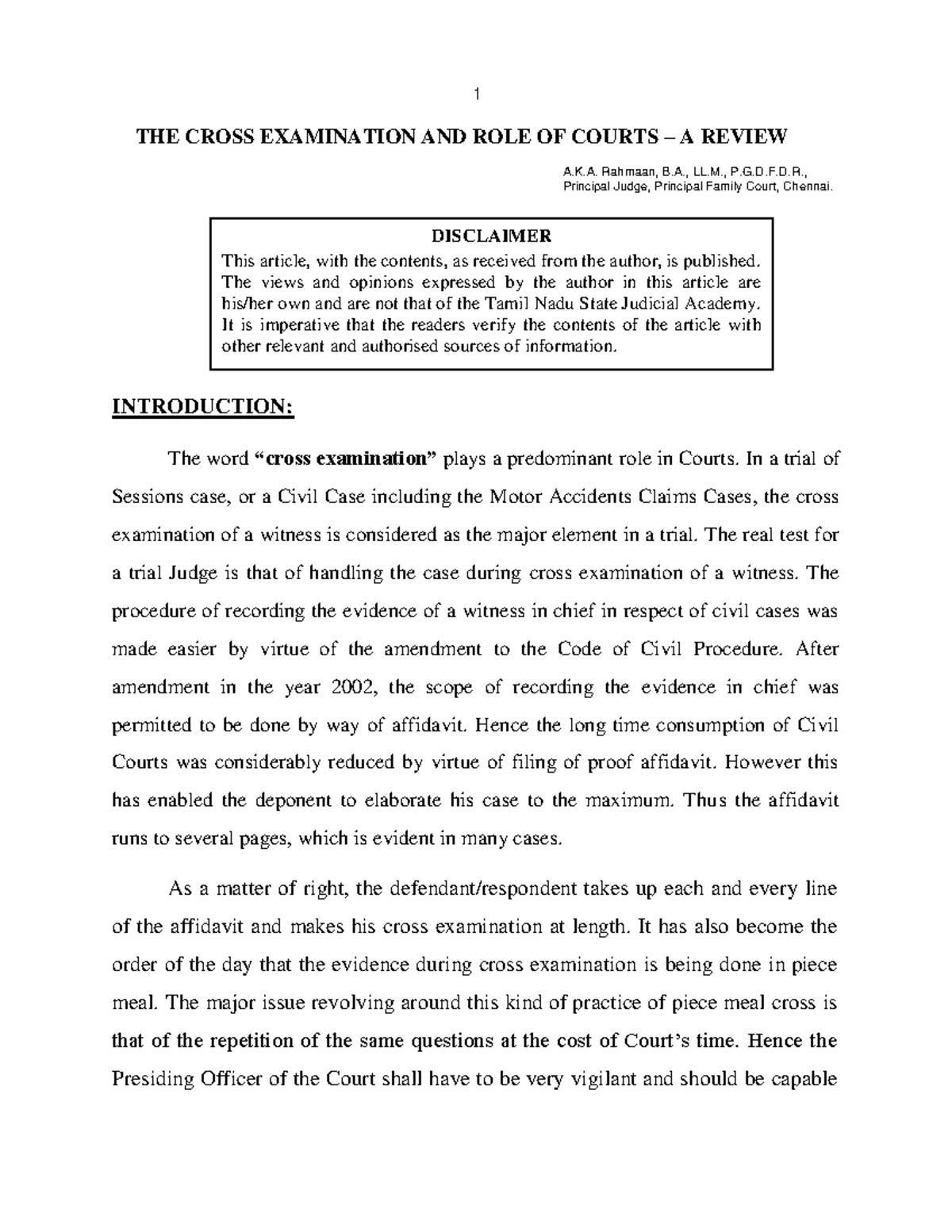 08 A K A Rahmaan THE Cross Examination AND ROLE OF Courts corrected ...