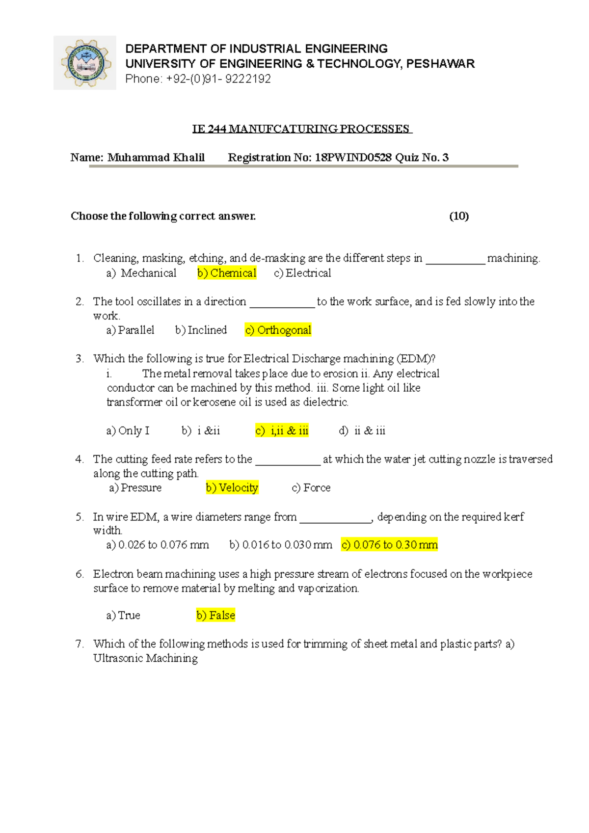 MP 18 Pwind 0528 QUIZ 03 - quiz of manufacturing process - DEPARTMENT ...