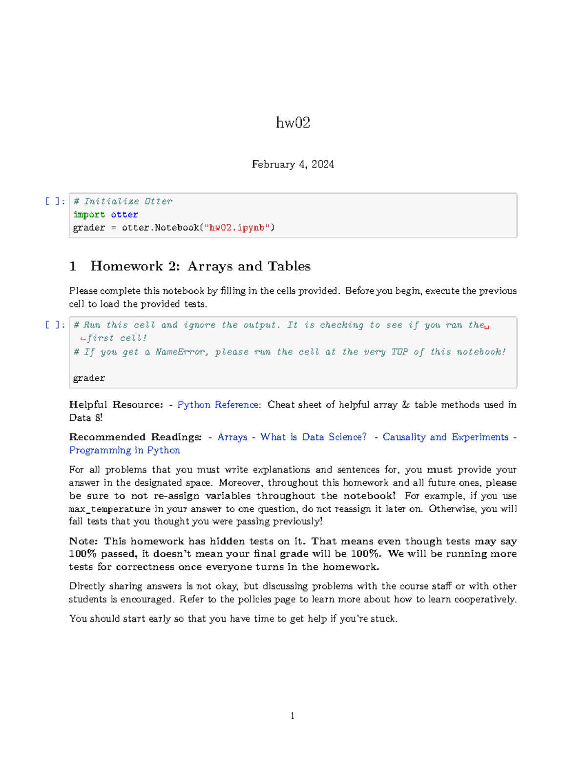 Hw02 - homework - hw February 4, 2024 [ ]: # Initialize Otter import otter grader = - Studocu