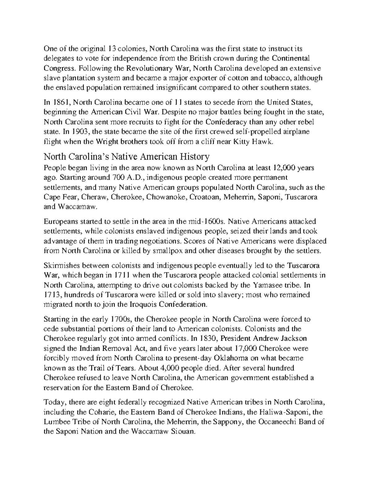 North Carolina Notes - One of the original 13 colonies, North Carolina ...