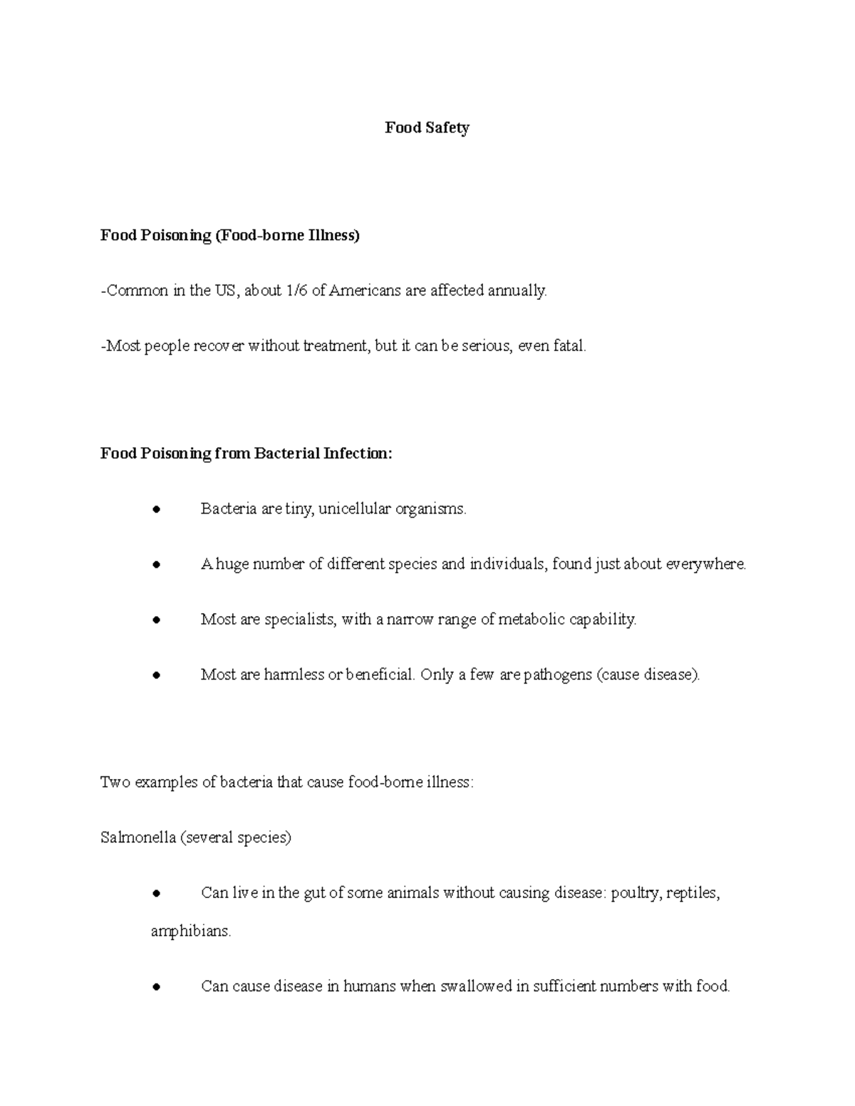 Introduction to Nutrition Notes Unit 3 Part 2 - Food Safety Food ...