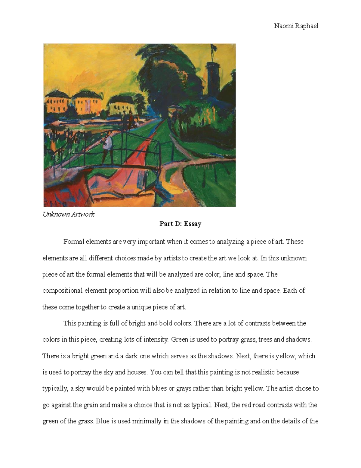 Part D:Essay - formal elements - Naomi Raphael Unknown Artwork Part D ...