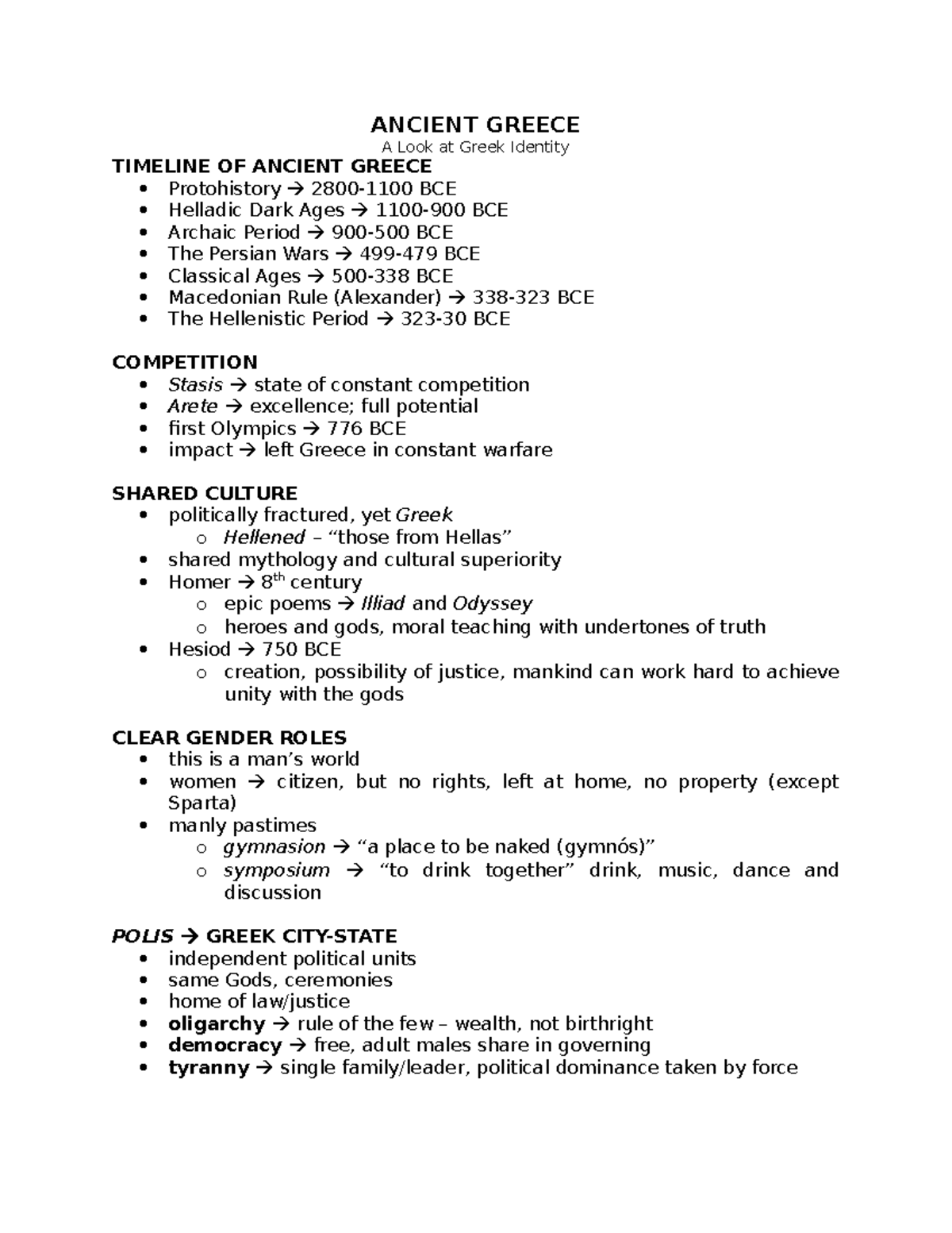 Ancient Greece - ANCIENT GREECE A Look at Greek Identity TIMELINE OF ...
