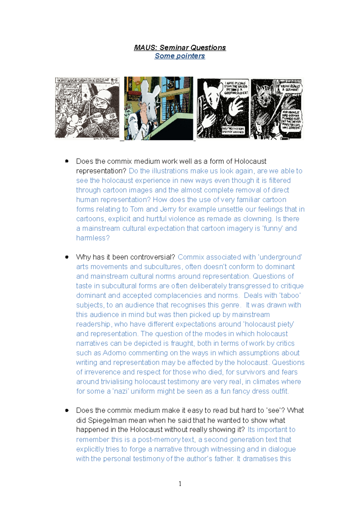 Maus seminar handout - practise materials - MAUS: Seminar Questions ...