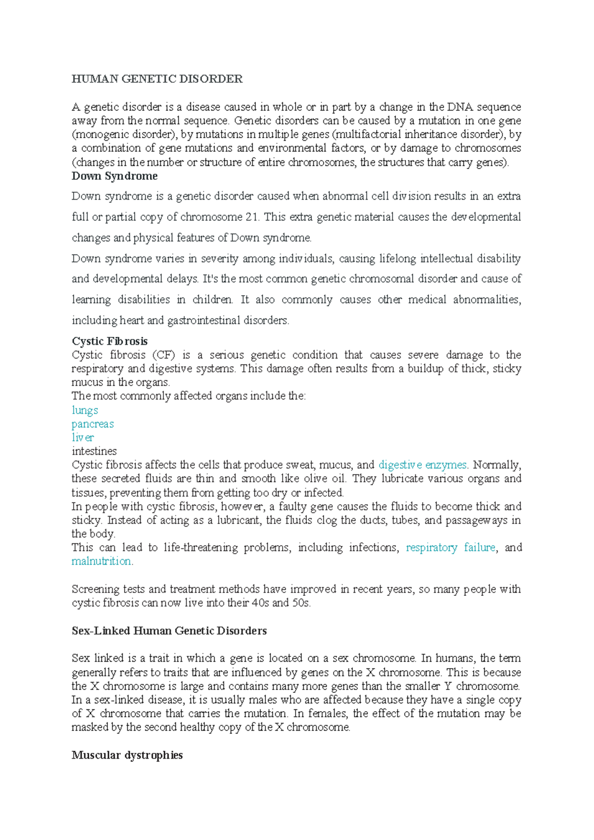 Human Genetic Disorders - HUMAN GENETIC DISORDER A genetic disorder is ...