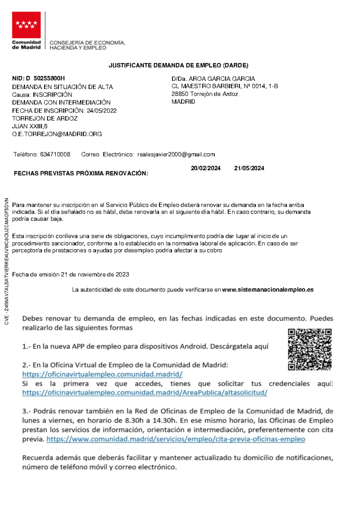 Renovacion Demanda - asdfasdfasdf - JUSTIFICANTE DEMANDA DE EMPLEO ...
