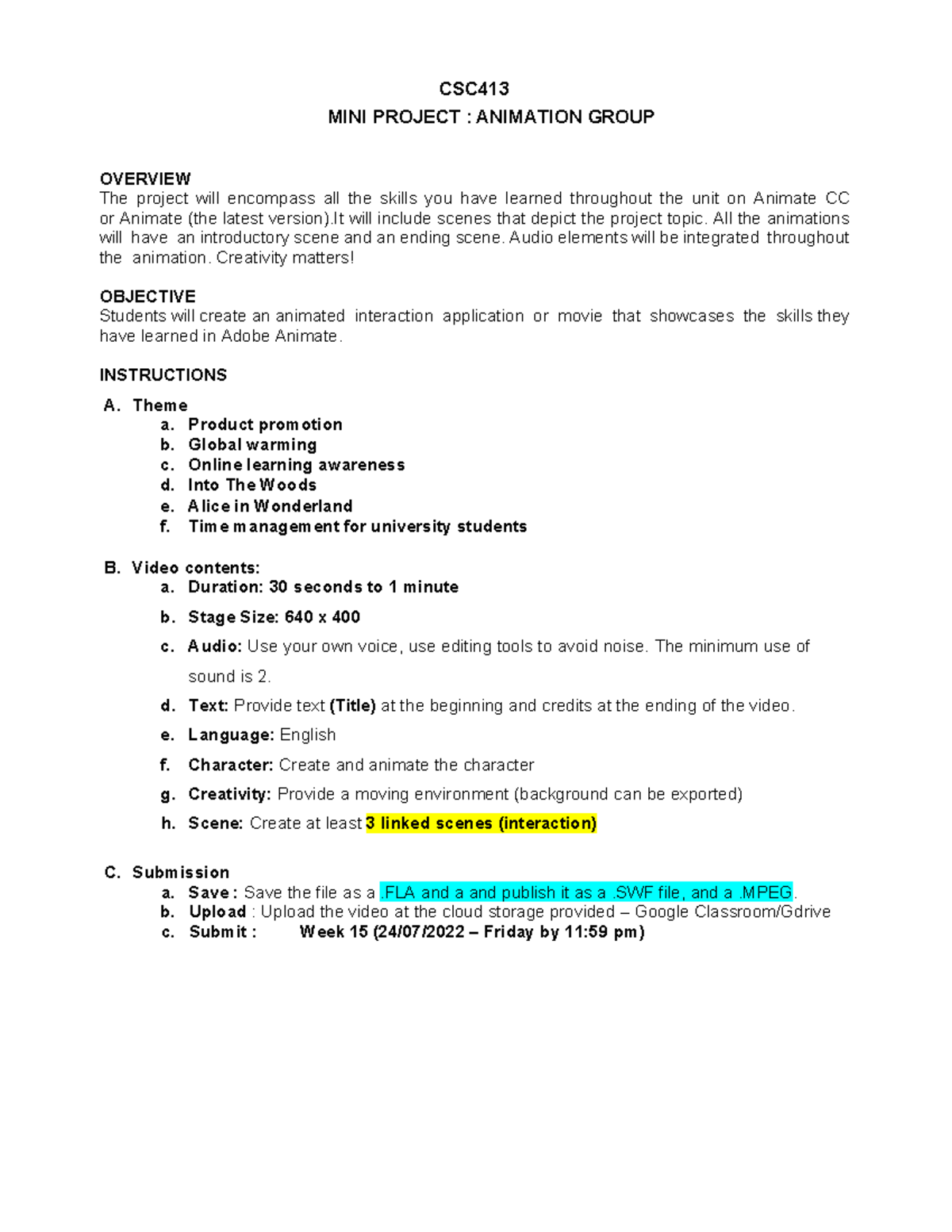 Assignment 2 - MINI Group Project Using Animation MAC-AUG 2022 - CSC ...