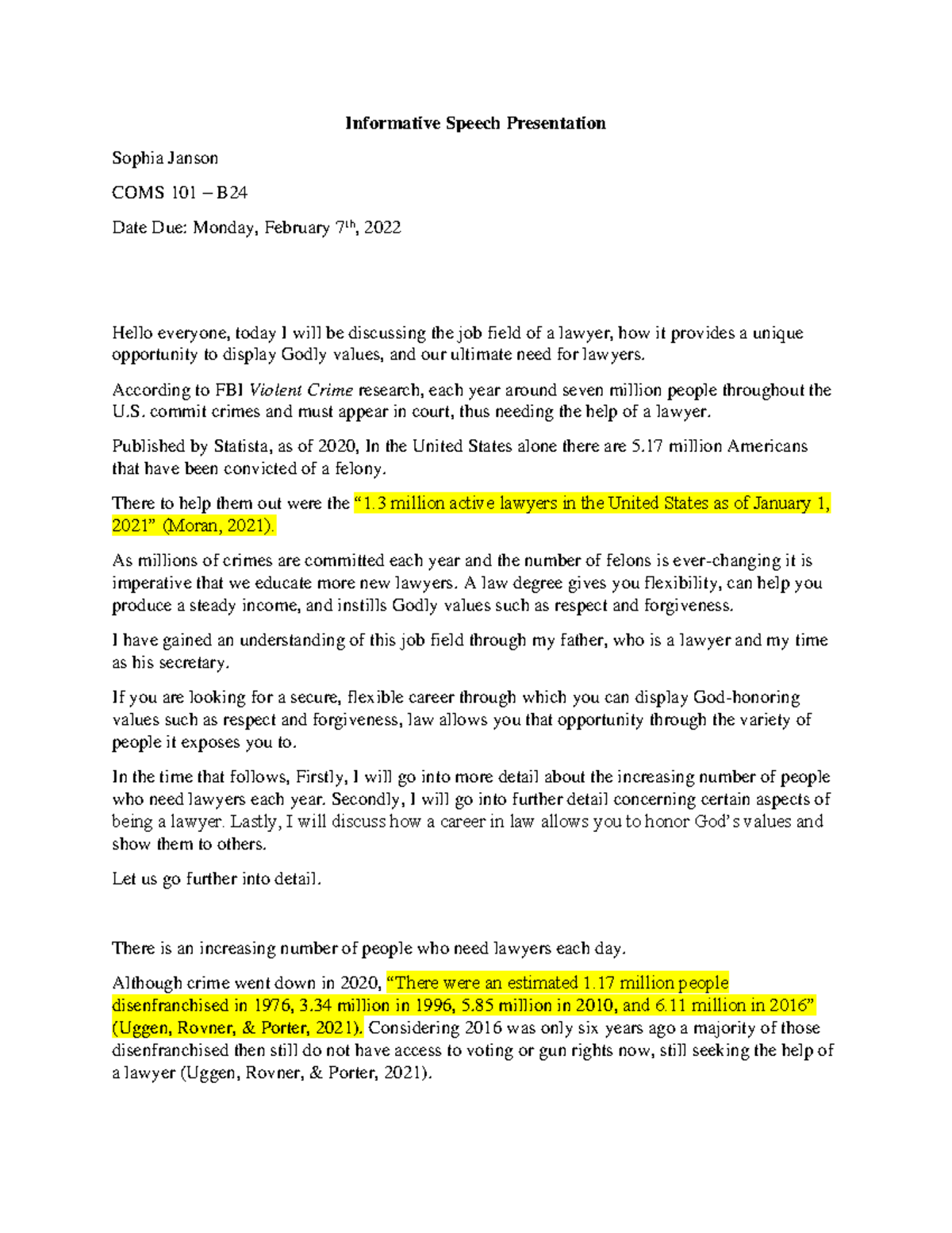 Informative Speech Presentation COMS 101 - B24 - Informative Speech ...