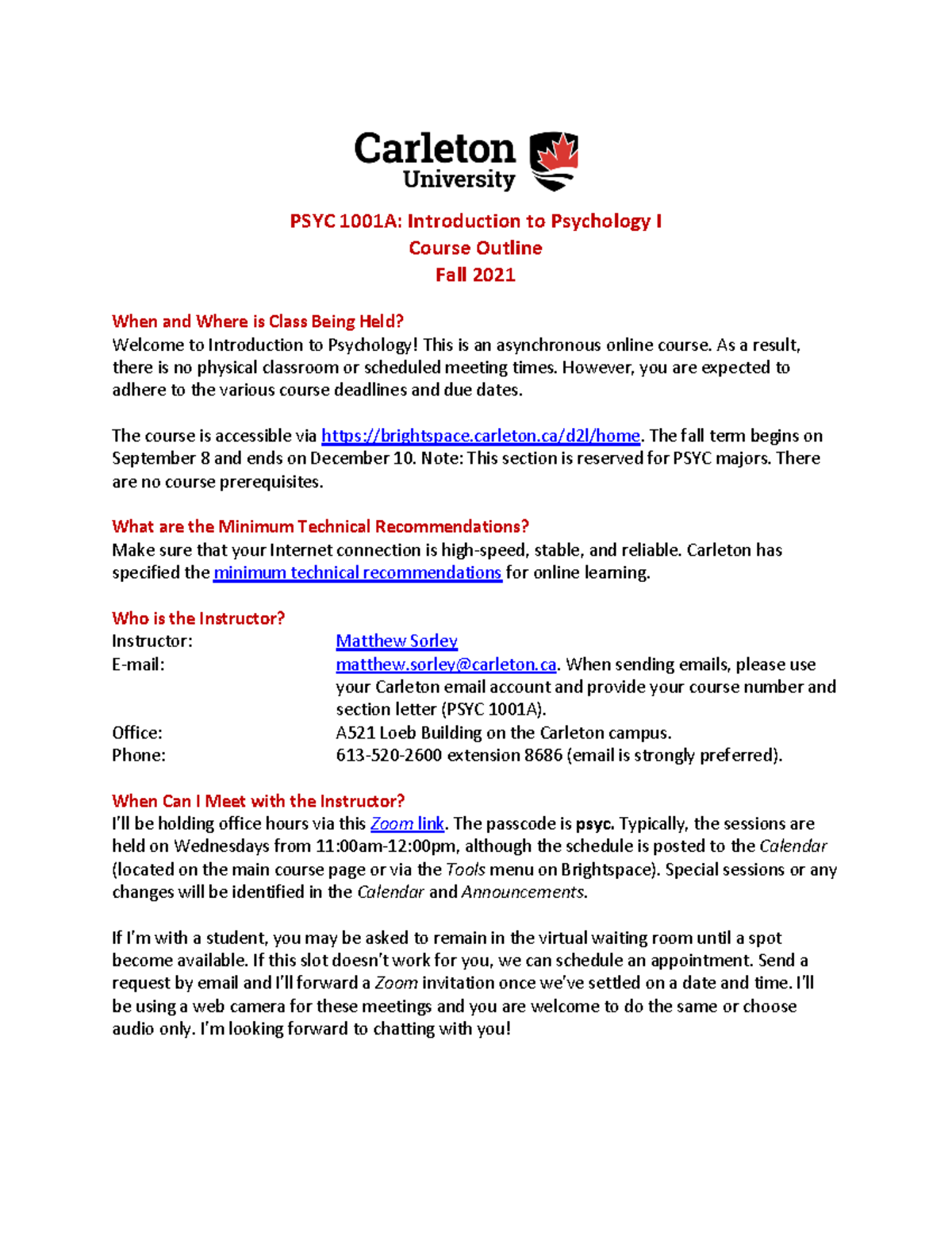 Course Outline - PSYC 1001A - F2021 - PSYC 1001A: Introduction to ...