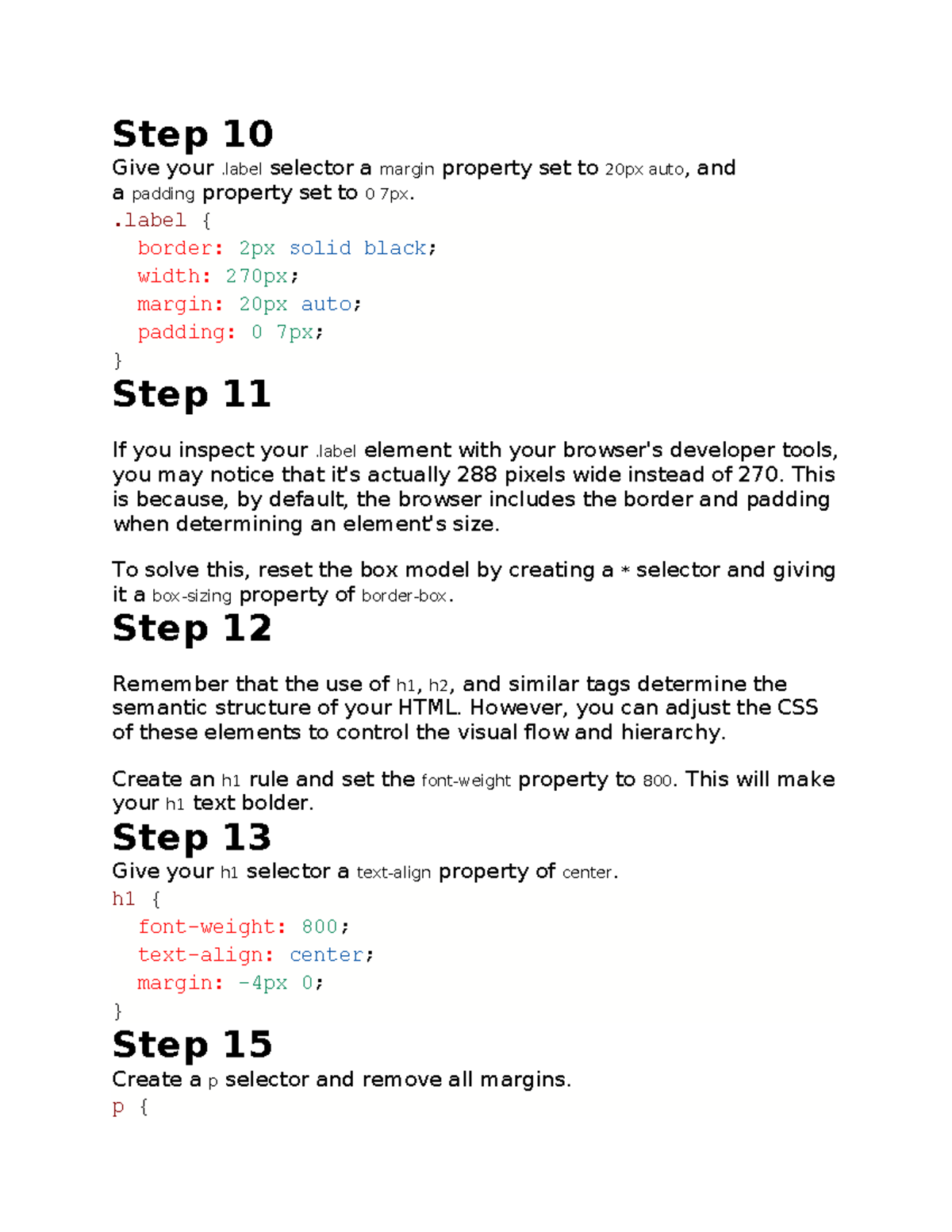 Coding-Typography - Web programming - Step 10 Give your .label selector a margin property set to ...