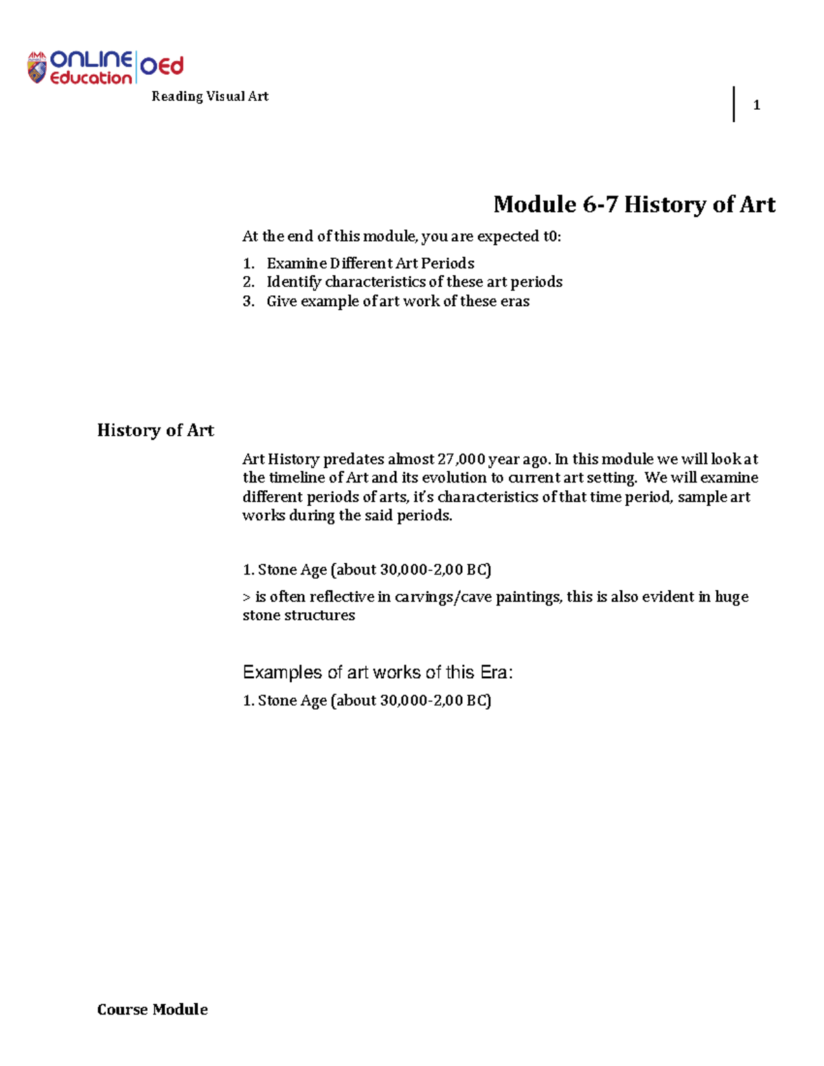 W6 & W7 History of Art - Module - Reading Visual Art 1 Course Module ...