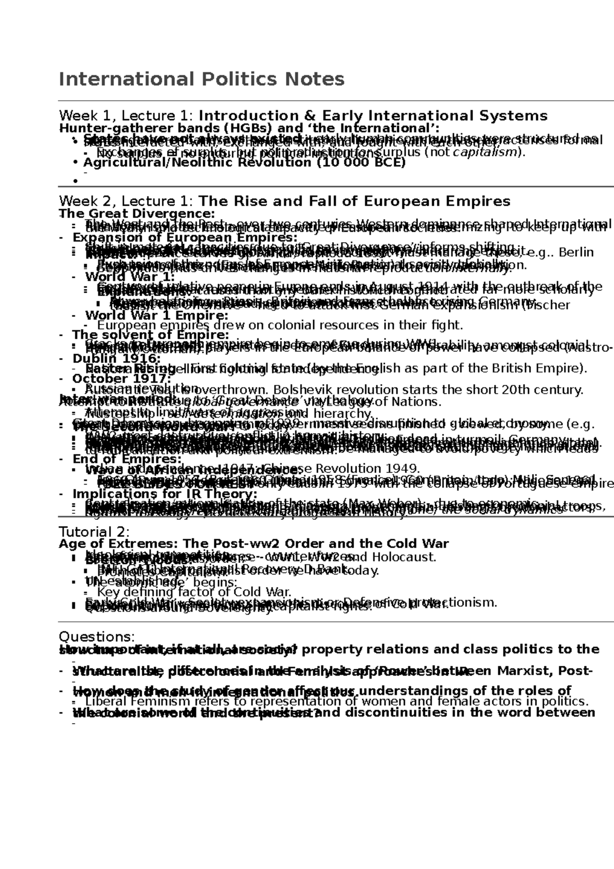 International Politics Notes - HGBs interacted with, exchanged with ...