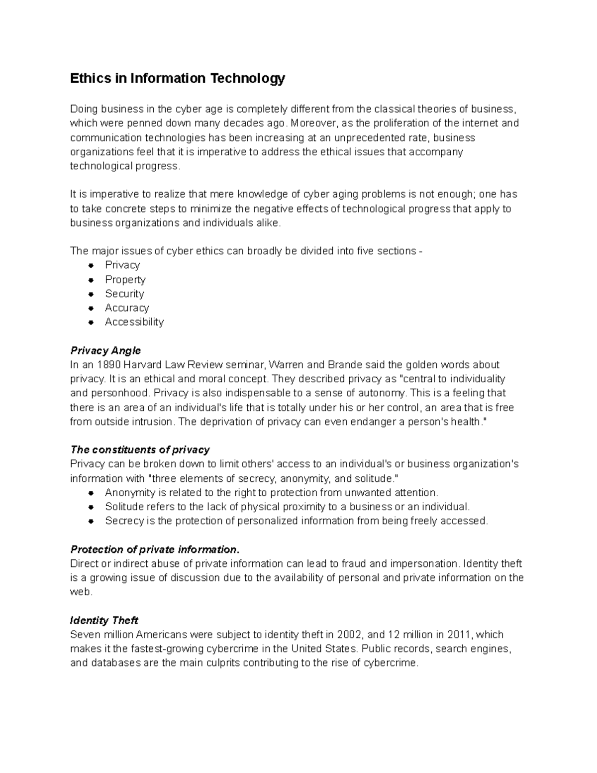 Ethics in Information Technology - Moreover, as the proliferation of ...