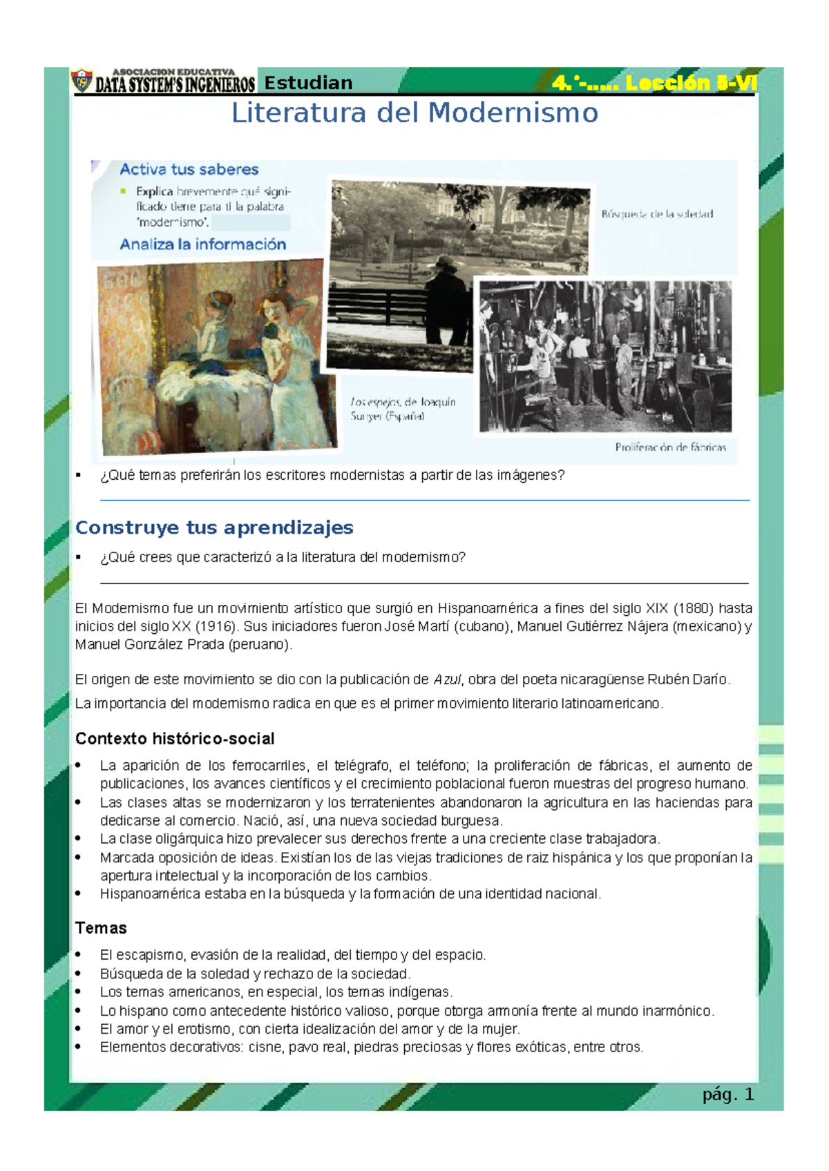 4.º lección-5-vi el-modernismo-literario - Estudian 4.°-..... Lección 5 ...