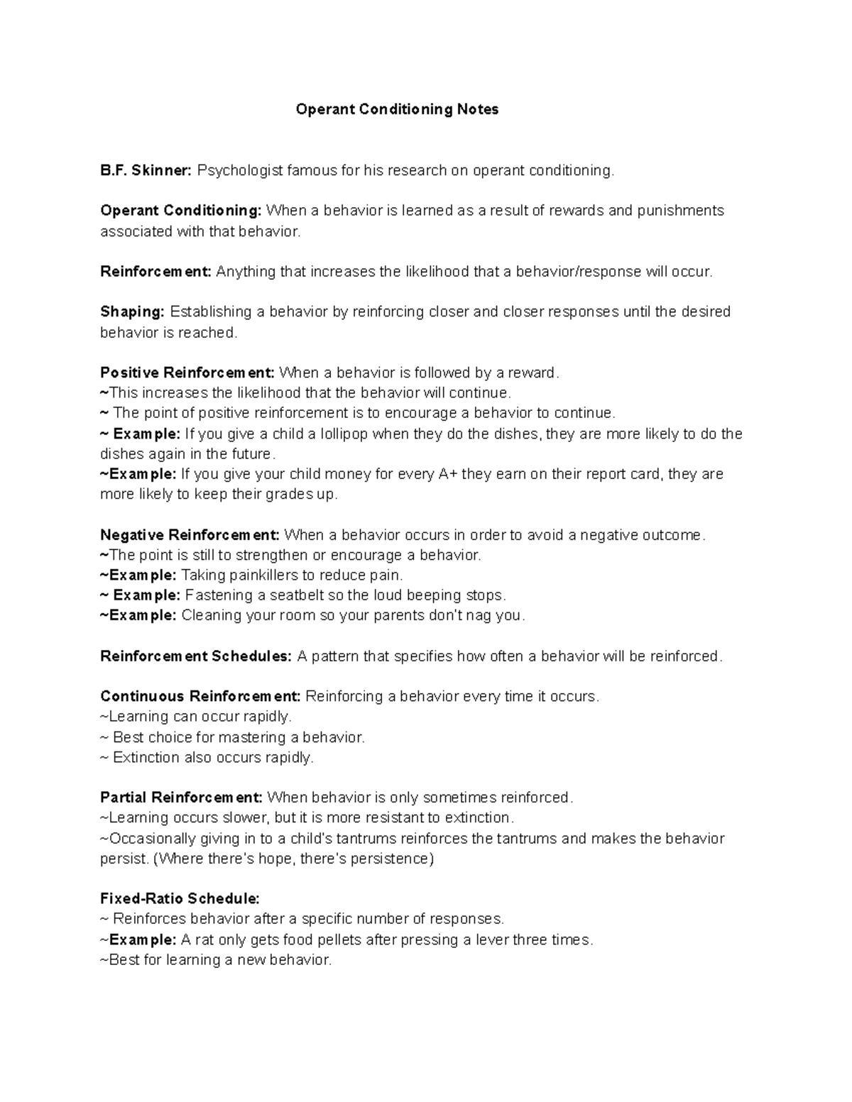 Operant Conditioning Notes - Skinner: Psychologist famous for his ...