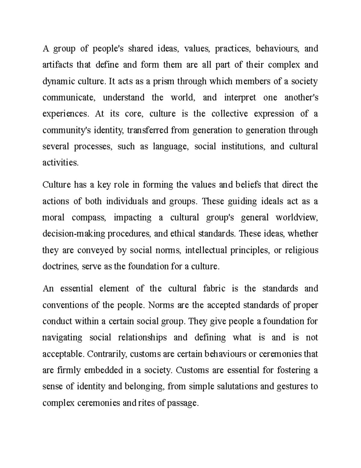 Culture - kkkkkjnn - A group of people's shared ideas, values ...