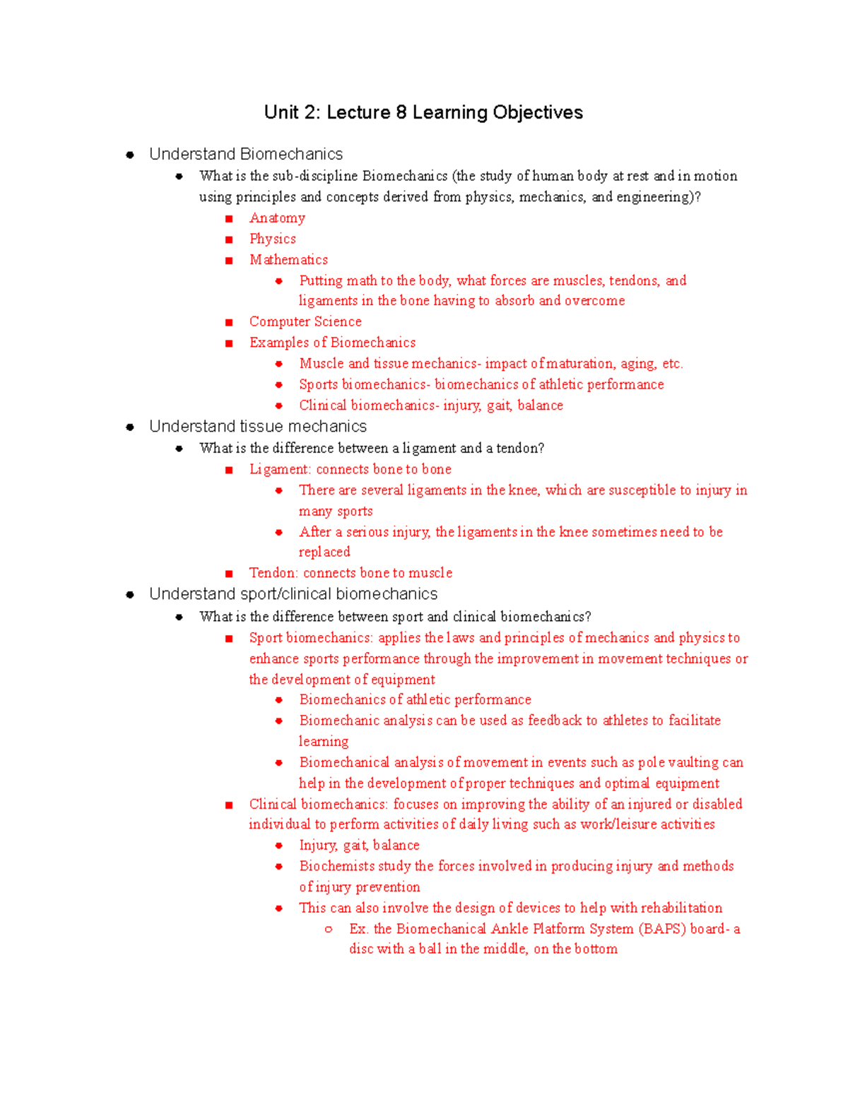 KIN Lecture 8 Learning Objective Questions - Unit 2: Lecture 8 Learning Objectives Understand ...