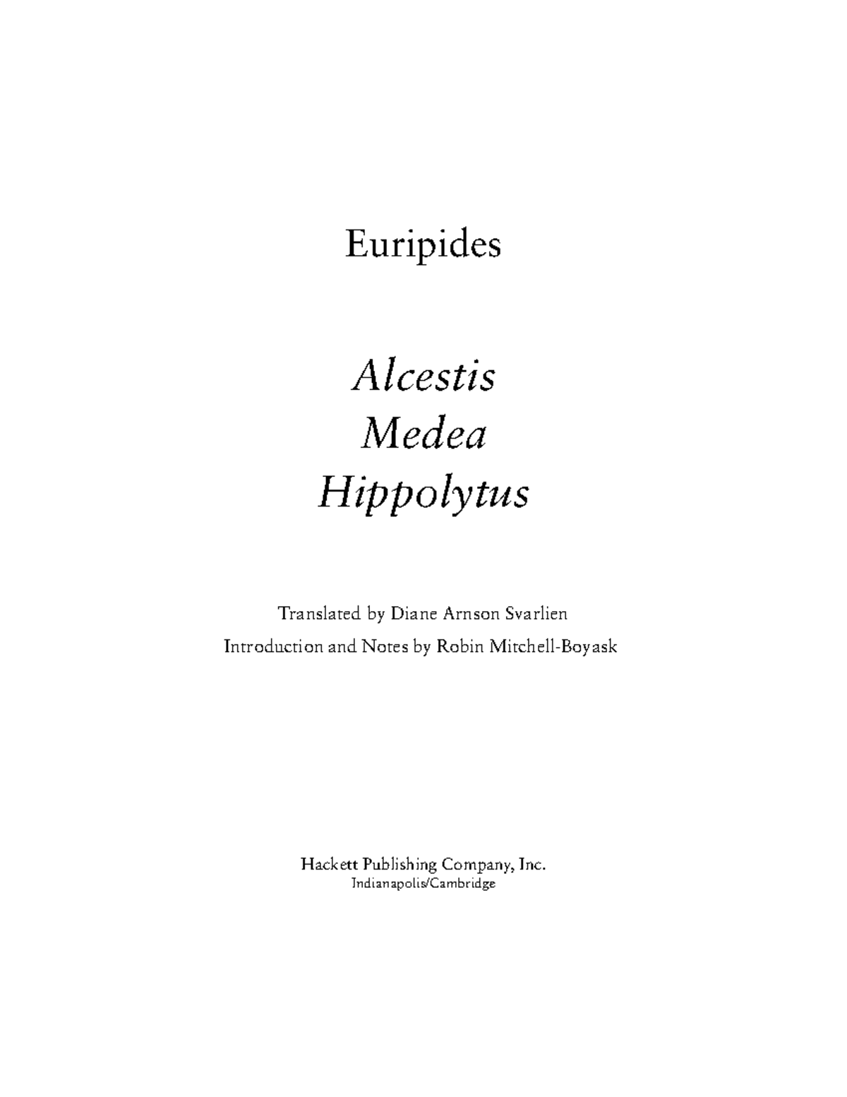 Euripides Alcestis - reading - iii Euripides Alcestis Medea Hippolytus ...