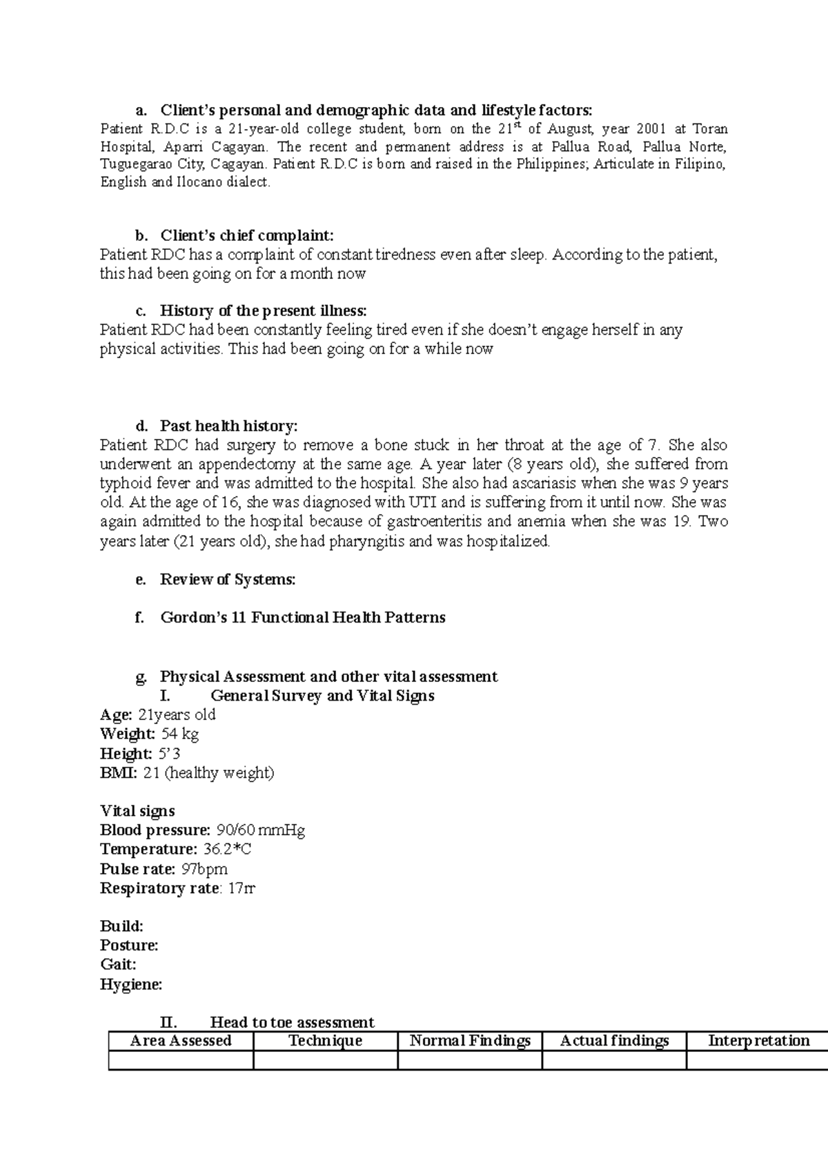 Case Study A B C D - chn - a. Client’s personal and demographic data ...