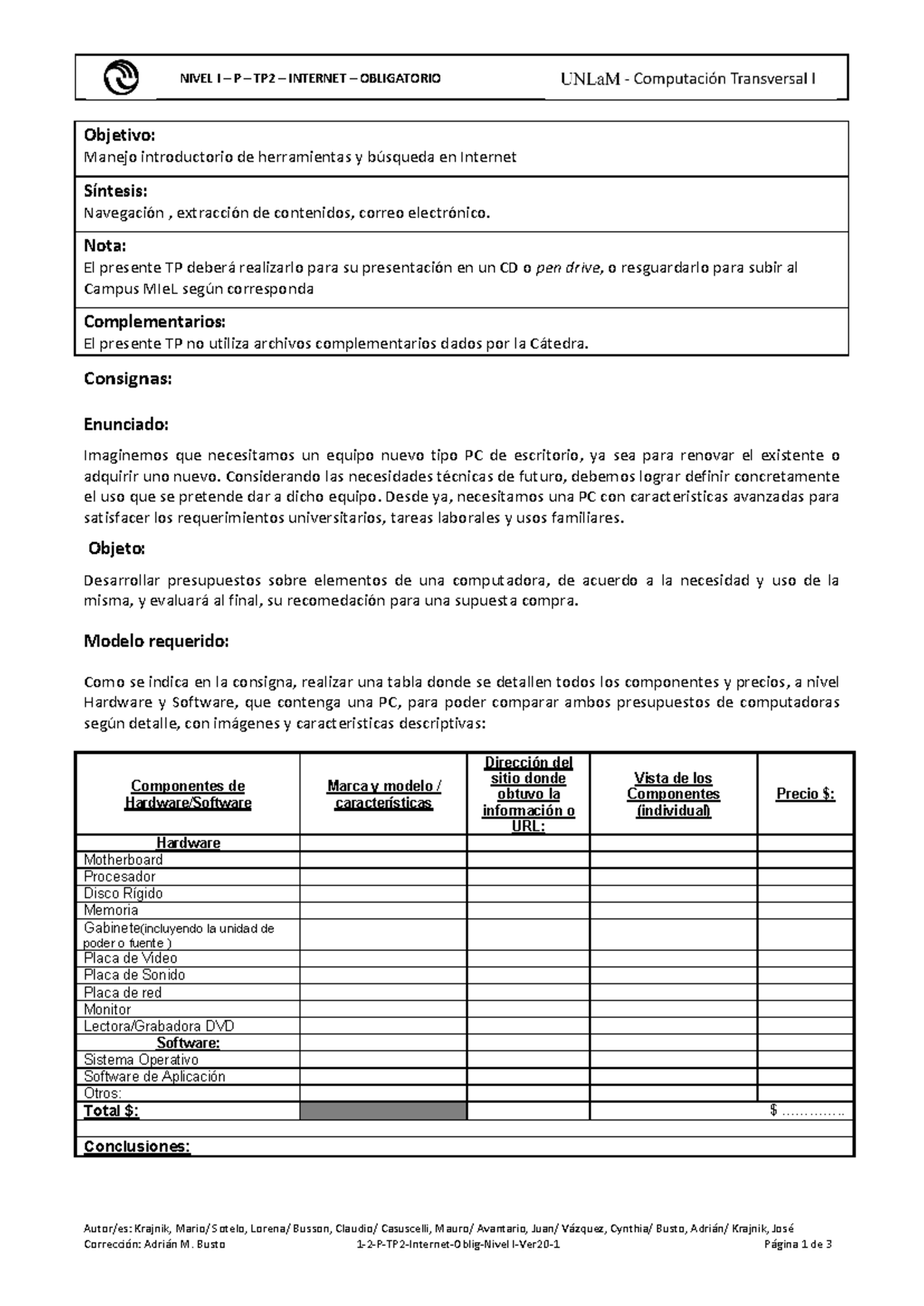 1 2 P TP2 Internet Oblig Nivel I Ver20 1 - ####### NIVEL I – P – TP2 – INTERNET – OBLIGATORIO ...